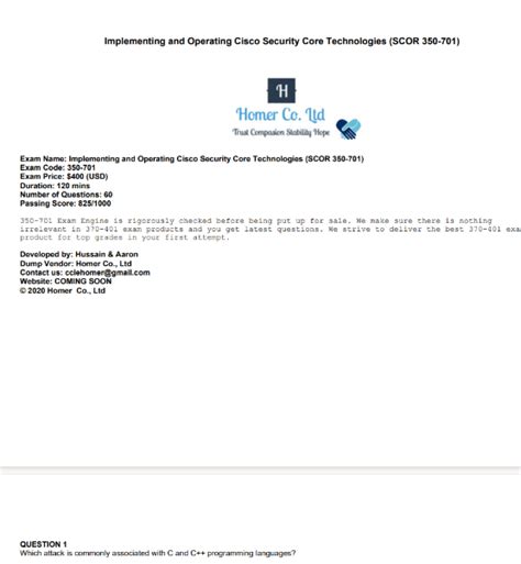 Implementing And Operating Cisco Security Core Technologies Scor 350
