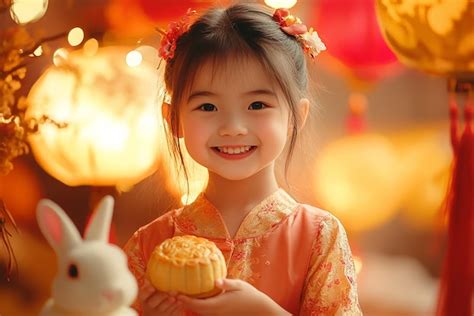 Title Adorable Sixyearold Chinese Girl Smiling Happily Premium Ai