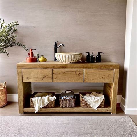 Rustic Oak Bathroom Vanity With Drawers Farmhouse Reclaimed Wood