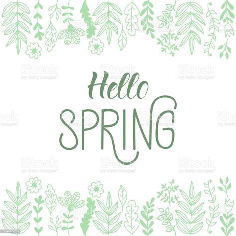 안녕하세요 봄입니다 레터링입니다 동기 부여 견적입니다 현대 브러시 서 예입니다 계절에 대한 스톡 벡터 아트 및 기타 이미지 계절 귀여운 녹색 Istock