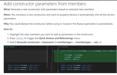 C Why Can T I See The Generate Constructor In Quick Actions In Visual Studio Code Stack