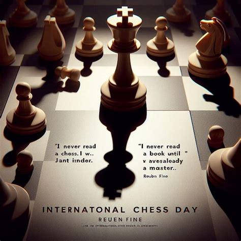 A Poster For International Chess Has A Chess Board With Chess Pieces On