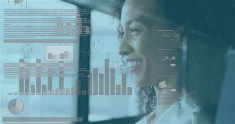 smiling professional analyzing digital data visualizations