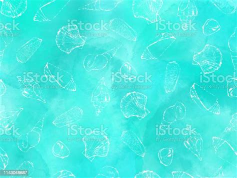손으로 그린 수채화 청록색 추상 배경으로 흰색 바다 포탄 쉘 벡터 배경 열 대 배경 열 대 디자인 요소 여름 개념 해안 배경 배경 주제에 대한 스톡 벡터 아트 및 기타