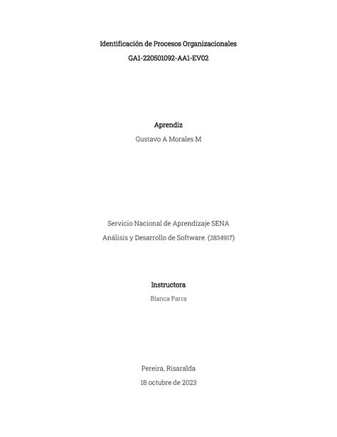 Identificación De Procesos Organizacionales Identificación De