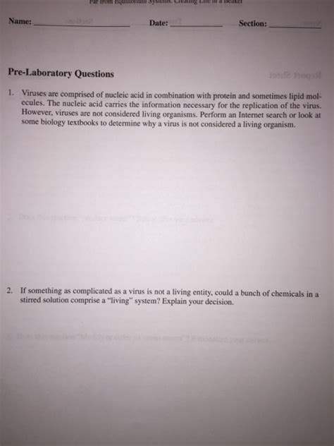 Solved Name Date Section Pre Laboratory Questions Viruses