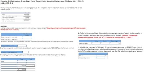 Solved Exercise 8 5 Calculating Break Even Point Target