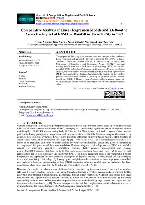 Pdf Comparative Analysis Of Linear Regression Models And Xgboost To Assess The Impact Of Enso