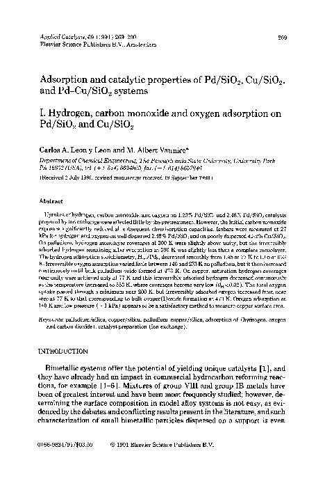 pdf adsorption and catalytic properties of pd sio2 cu sio2 and pd cu sio2 systems ii