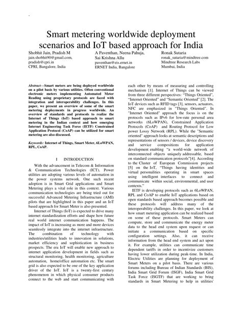 Pdf Smart Metering Worldwide Deployment Scenarios And Iot Based Approach For India