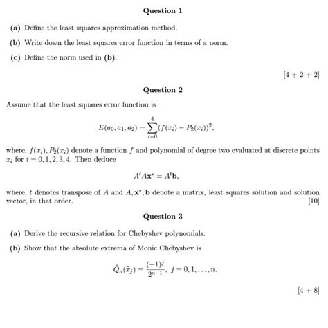 Solved Question 1 A Define The Least Squares Approximation