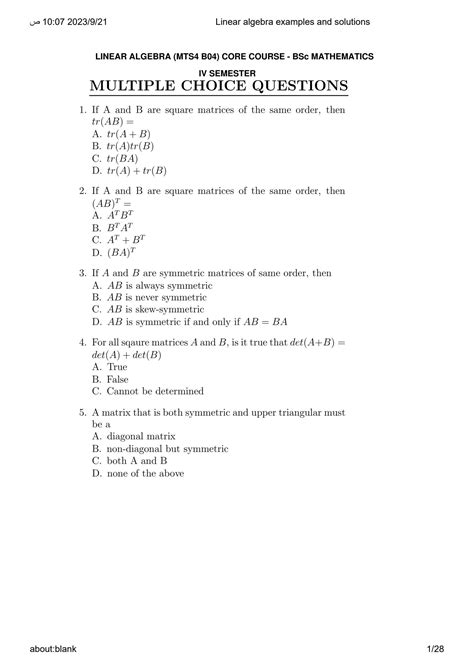 SOLUTION Linear Algebra Examples And Solutions Studypool