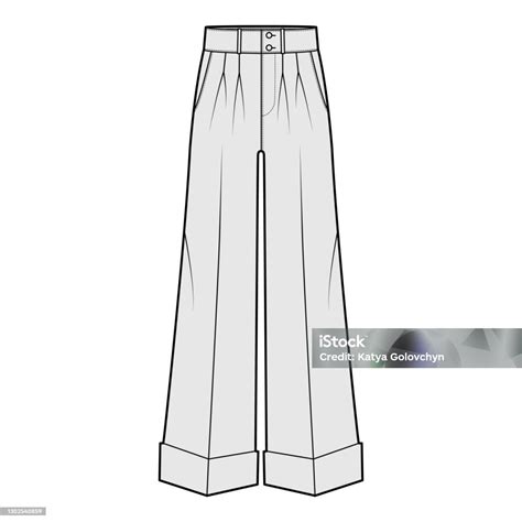 낮은 허리 전체 길이 더블 플리트 경사 제트 포켓 팬츠 옥스포드 맞춤형 기술 패션 일러스트 0명에 대한 스톡 벡터 아트 및 기타 이미지 Istock