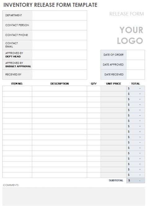 Download Free Inventory Form Templates Smartsheet