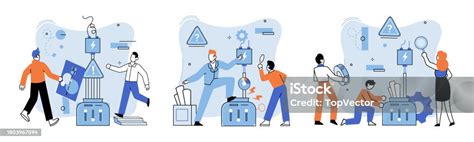 Team Solving Complex Problems Teamwork Vector Illustration Metaphor People Team Working Stock