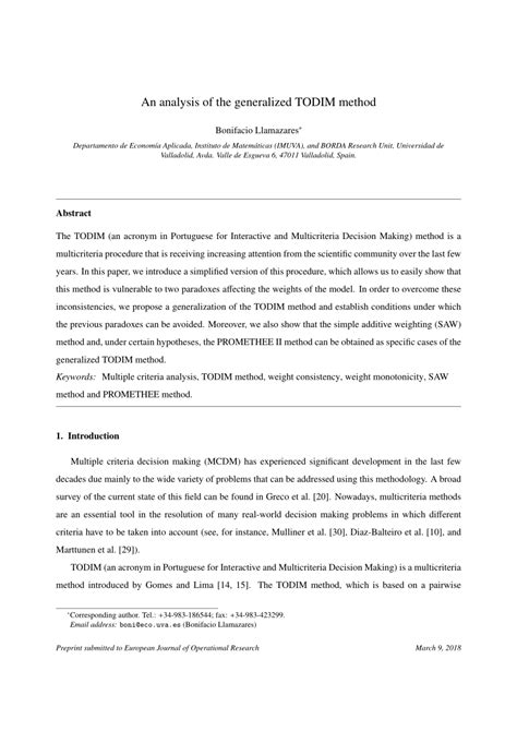 Pdf An Analysis Of The Generalized Todim Method