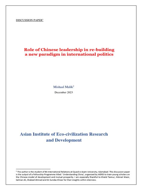 Role Of Chinese Leadership In Re Building A New Paradigm In