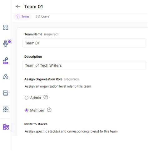 create a team contentstack