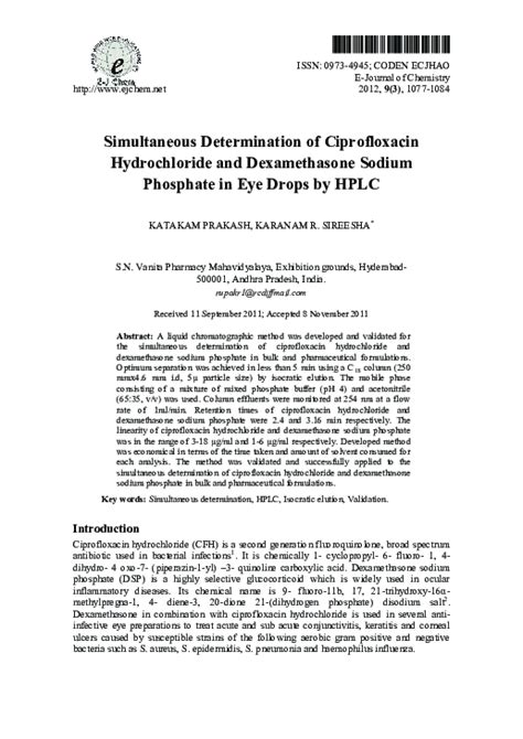 Pdf Simultaneous Determination Of Ciprofloxacin Hydrochloride And Dexamethasone Sodium