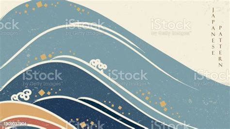손으로 그린 바다 파도 벡터와 일본어 배경 그런지 질감의 빈티지 자연 배너 디자인 라인아트에 대한 스톡 벡터 아트 및 기타 이미지 라인아트 모던 양식 자연 Istock
