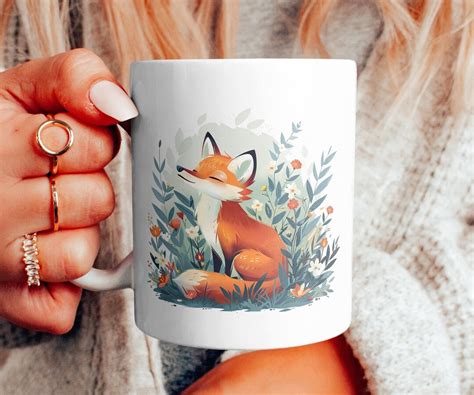 Fox Coffee Mug Fox And Flowers Cup Fox Lover T Woodland Adorable