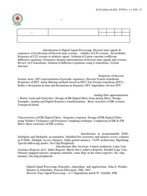 dsp syllabus pdf digital signal processing discrete fourier transform