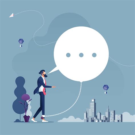 Businessman Chained And Shackled To A Big Speech Bubble Business