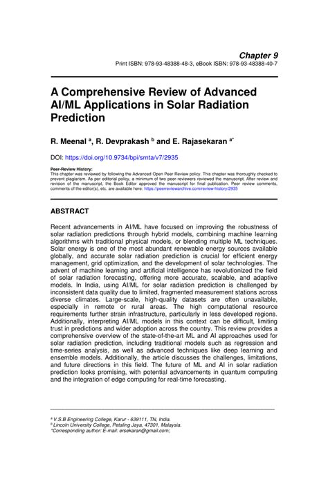 Pdf A Comprehensive Review Of Advanced Aiml Applications In Solar