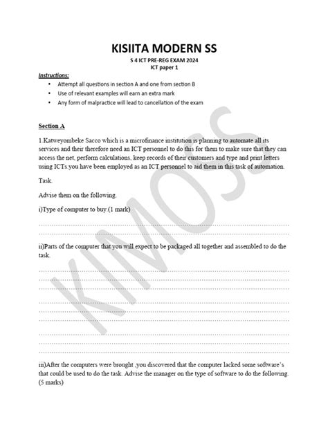 S4 Ict Paper One Prereg Exam Pdf Computing