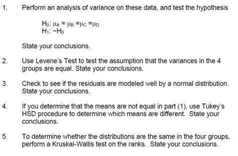 Solved 1 Perform An Analysis Of Variance On These Data And