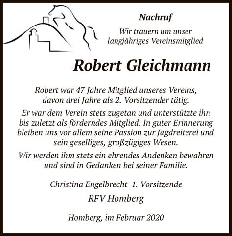 Traueranzeigen Von Robert Gleichmann Trauerhnade
