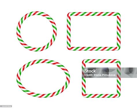 빨간색과 흰색 줄무늬가있는 크리스마스 사탕 지팡이 프레임 크리스마스 원 타원형 줄무늬 사탕 롤리팝 패턴이있는 사각형 테두리 빈