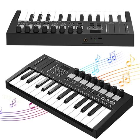 25 Key Midi Keyboard Controller With 8 Backlit Drum Pads 8 Knobs