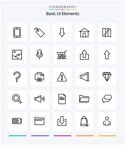 Creative Basic Ui Elements 25 OutLine Icon Pack Such As Location Shope Arrow House Building