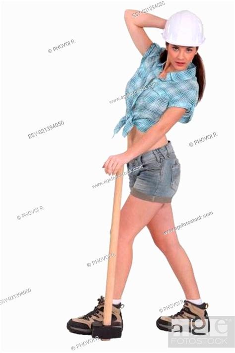 Sexy Woman With Hammer Stock Photo Picture And Low Budget Royalty Free Image Pic ESY