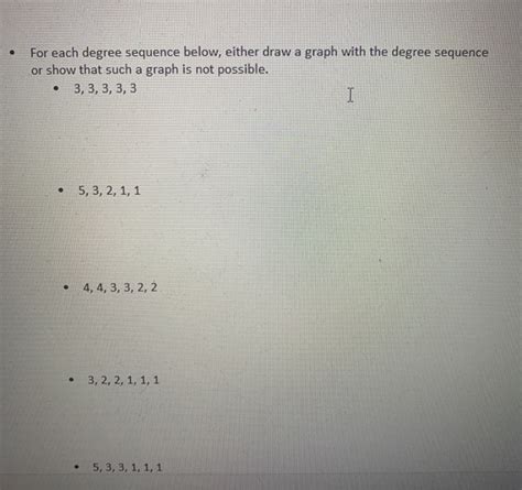 Solved For Each Degree Sequence Below Either Draw A Graph Chegg Com