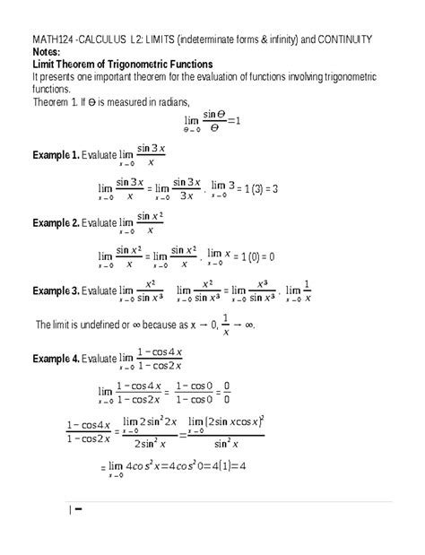 Math124 L2 Limits Continuity And Trigonometric Theorems Notes Studocu