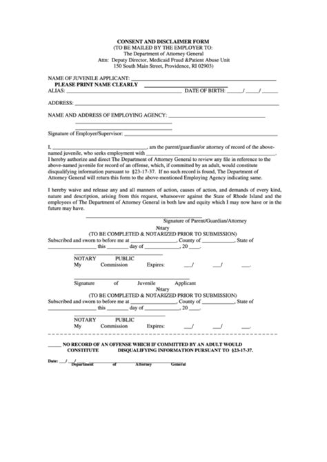 Consent And Disclaimer Form Printable Pdf Download