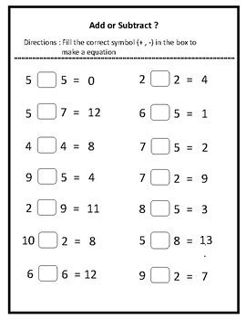 Add Or Subtract Worksheet By My Buddy Learning TPT