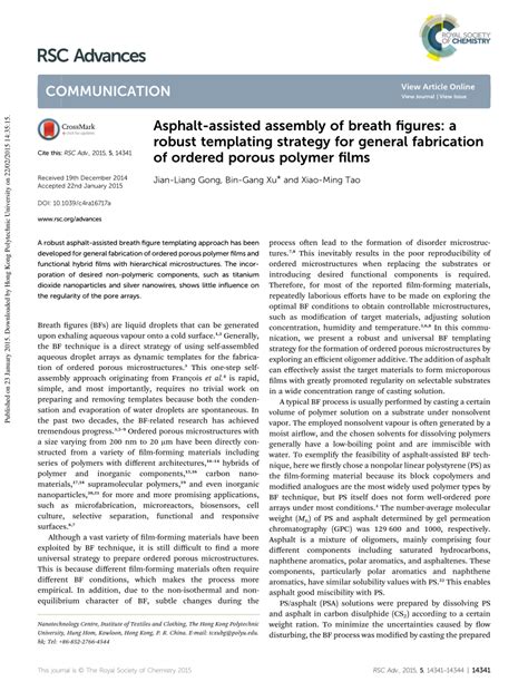 Pdf Asphalt Assisted Assembly Of Breath Figures A Robust Templating