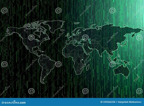 Matrix Code World Map A World Map Rendered In A Flowing Abstract Stock Illustration