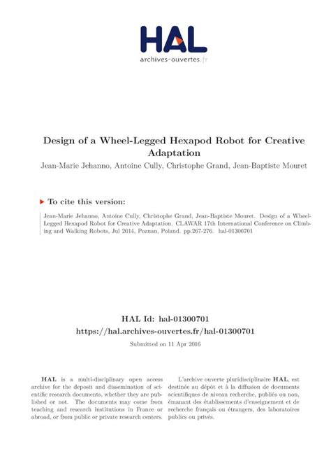 Pdf Design Of A Wheel Legged Hexapod Robot For Creative Adaptation · Possess The Physical