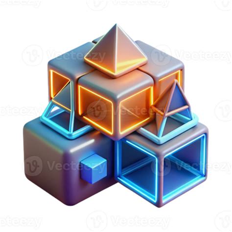 Abstract Render Of Interlocking Geometric Shapes With Neon Lighting 55776752 Png