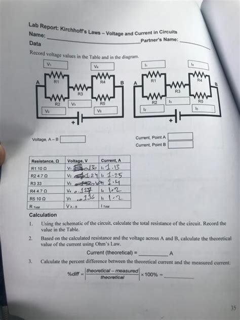 solved lab report kirchhoff s laws voltage and current in