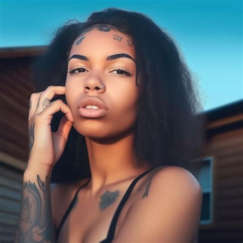 Premium Ai Image Balck Woman Model With Curly Hair In Erotic Outfit