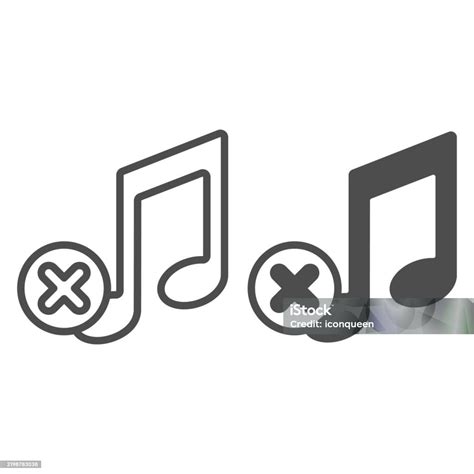 음악 음표 금지 라인 및 단색 아이콘 금지 품목 개념 벡터 그래픽 멜로디 사운드 흰색 배경에 메모 금지 기호 모바일 또는 웹 디자인용 윤곽선 스타일 아이콘 검은색에 대한