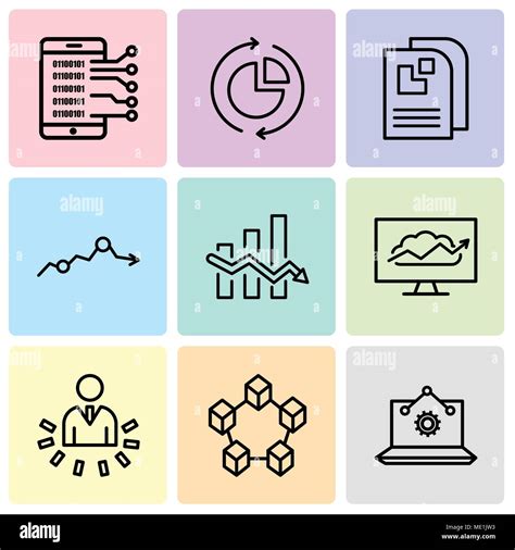 set of 9 simple editable icons such as laptop analysis data