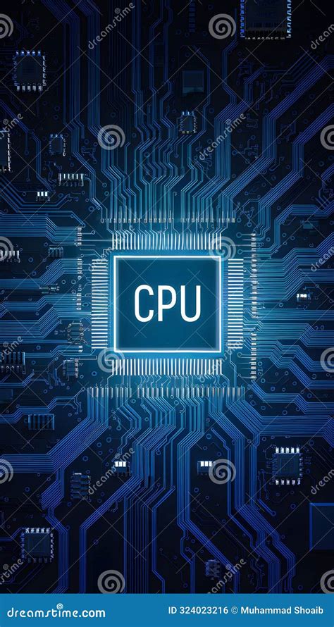 Blue Circuit Board With Illuminated Cpu Intricate Components Dark