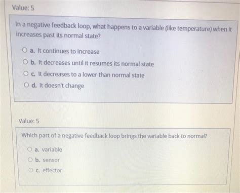 Solved Negative Feedback Loops The Examples Of Homeostasis Chegg