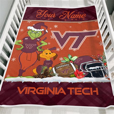 Virginia Tech Hokies Grinch Christmas Fleece Blanket Nousty